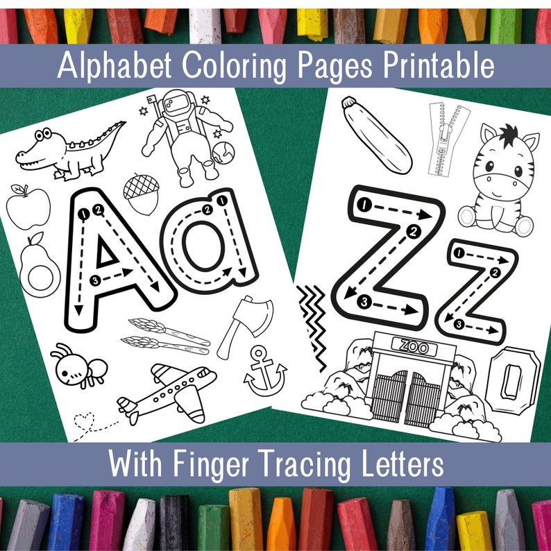 Alphabet Coloring Worksheets With Tracing Letters Printable Digital ...