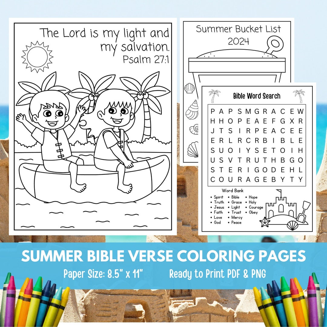 Summer Bible Verse Coloring Pages Bundle | Kids Summer Coloring Pages ...