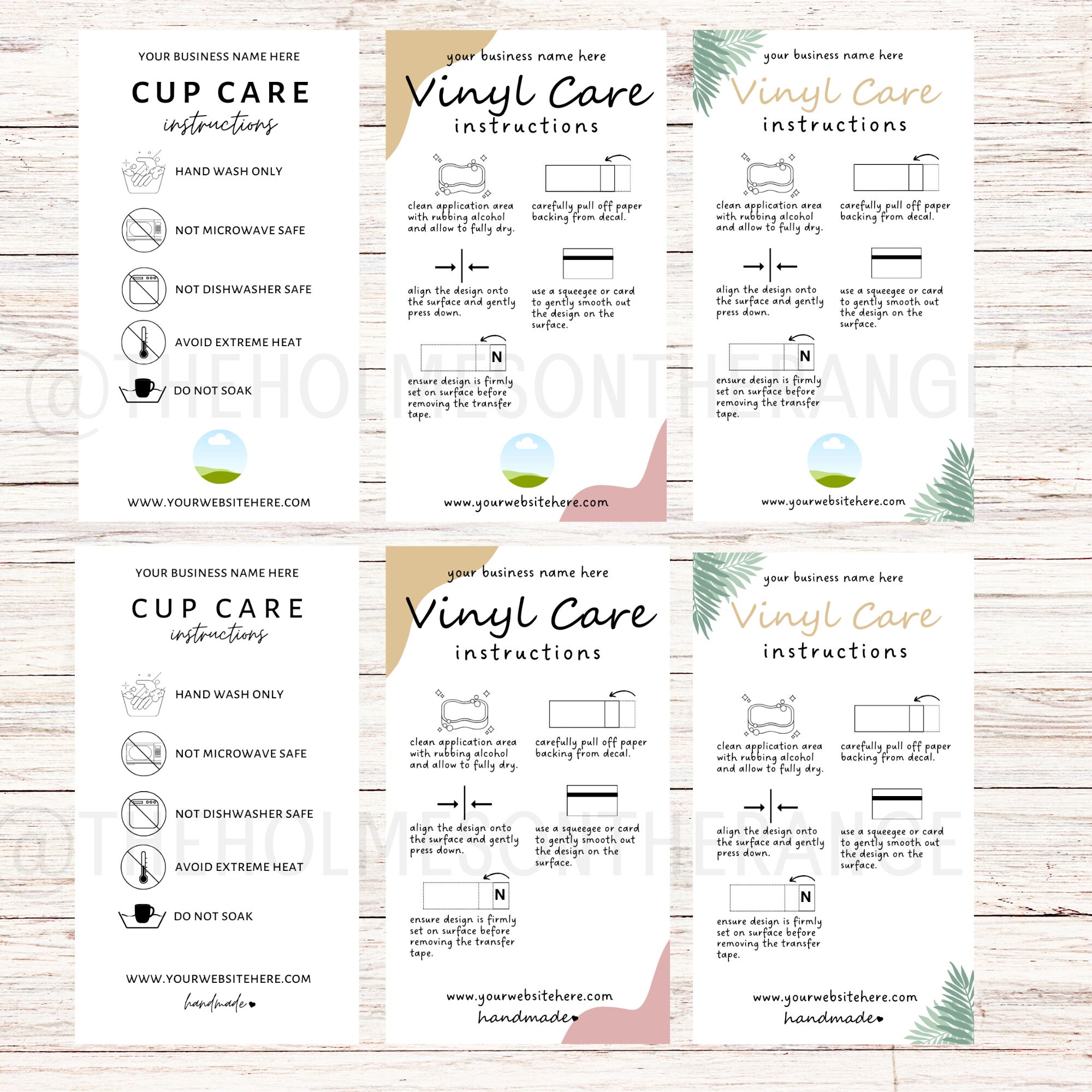 Editable Cup Vinyl Garment Care Card Bundle Instruction Cards for Small ...