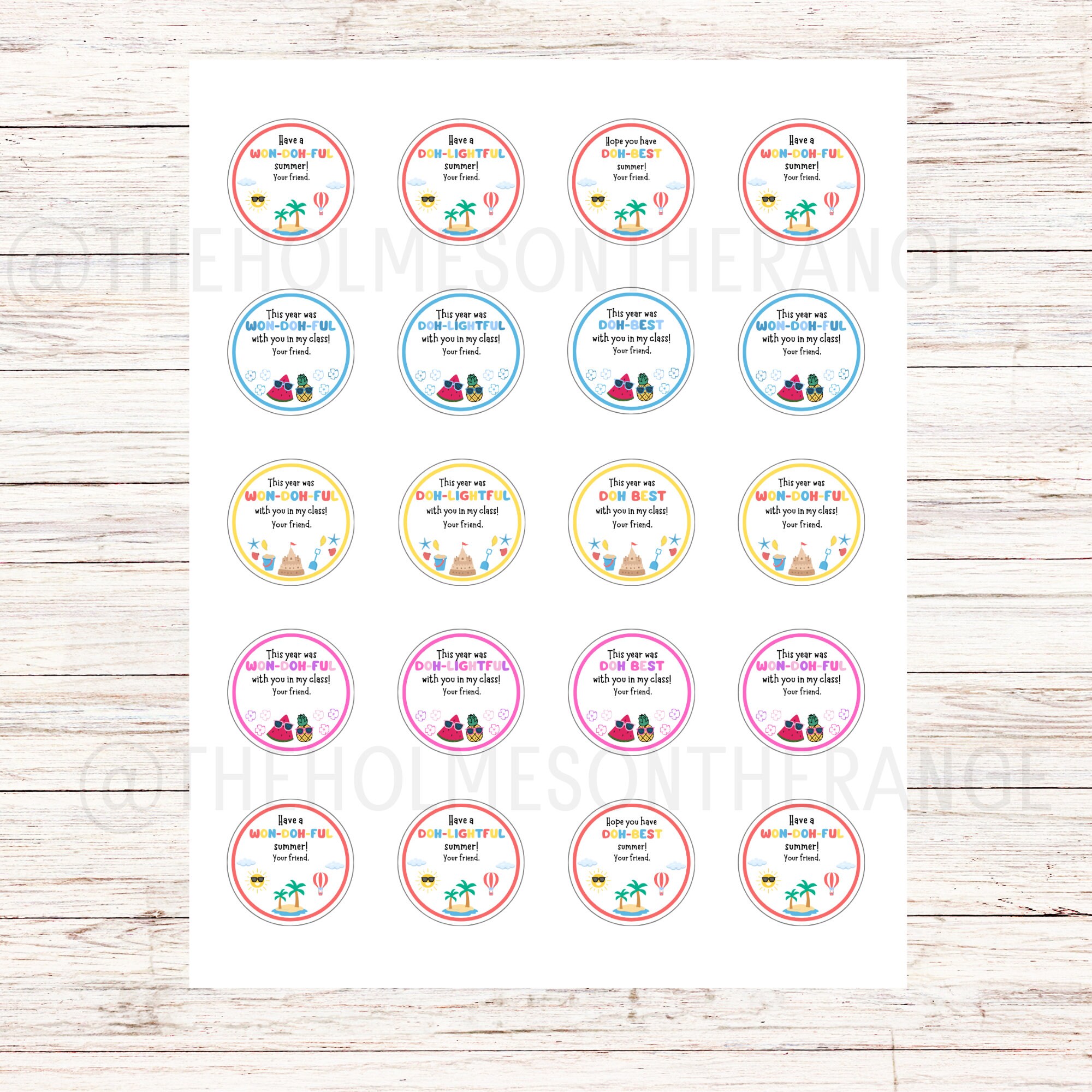 End of Year Play Doh Lid Label Template Summer Classroom Non-candy Gift ...