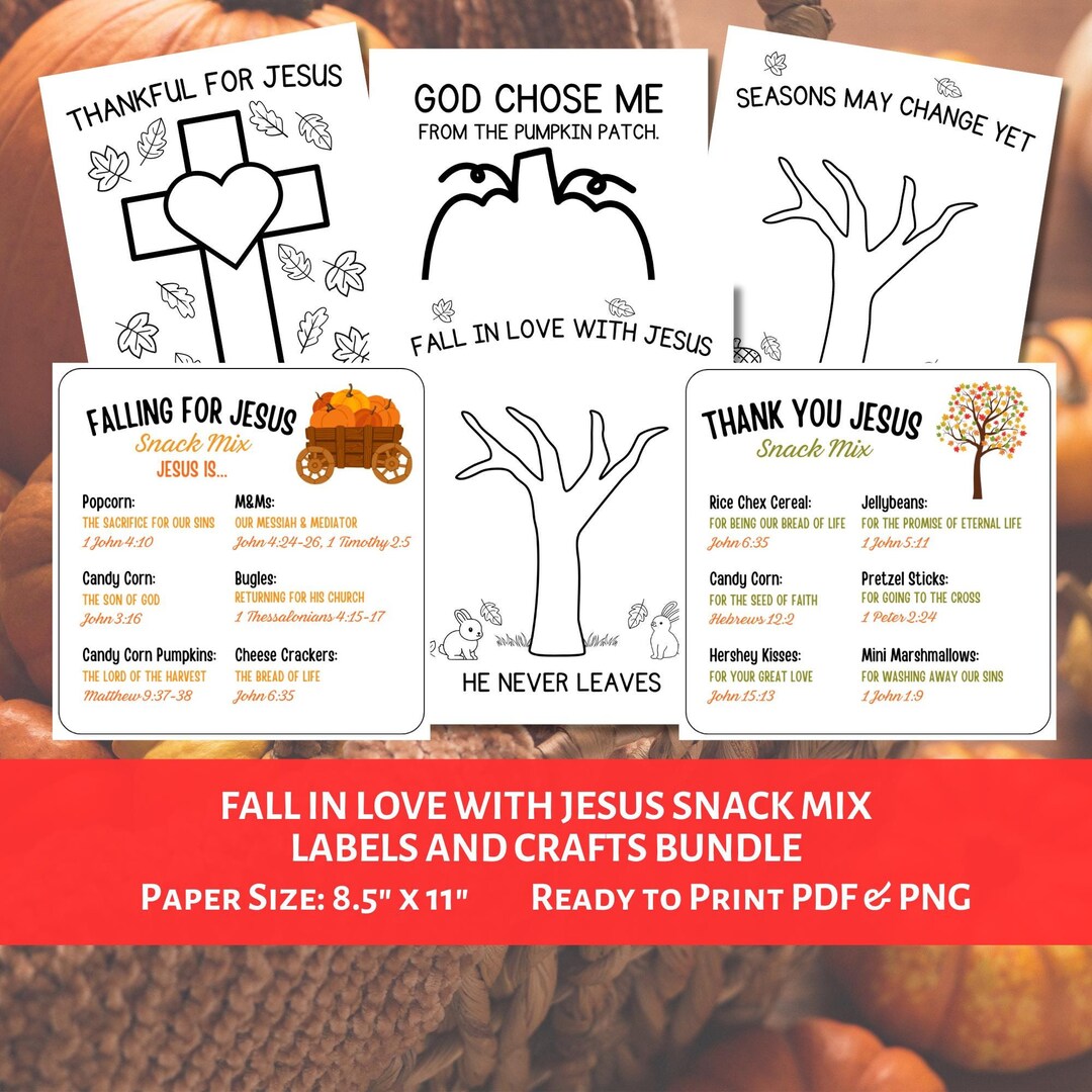 Fall in Love With Jesus Snack Mix Label and Craft Bundle | Thankful for ...