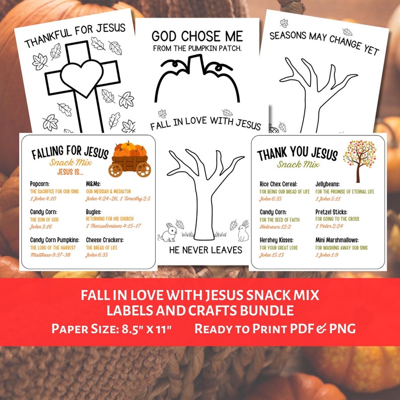 Fall in Love With Jesus Snack Mix Label and Craft Bundle | Thankful for ...