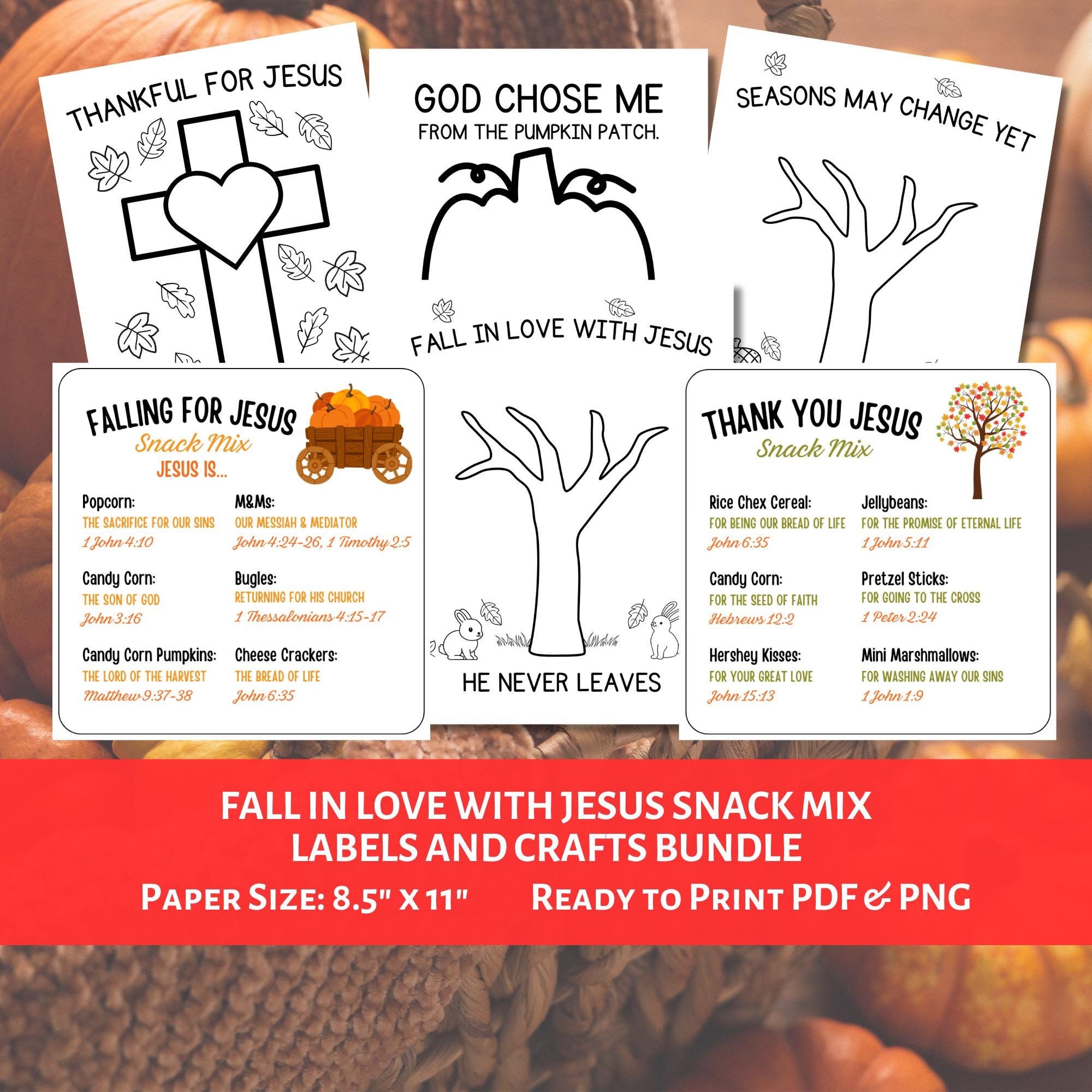 Fall in Love With Jesus Snack Mix Label and Craft Bundle | Thankful for ...