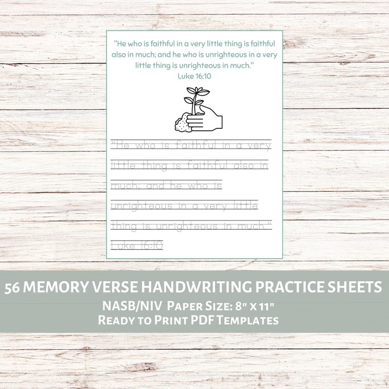Set of 56 Memory Verse Printable Handwriting Practice Sheets NASB NIV ...