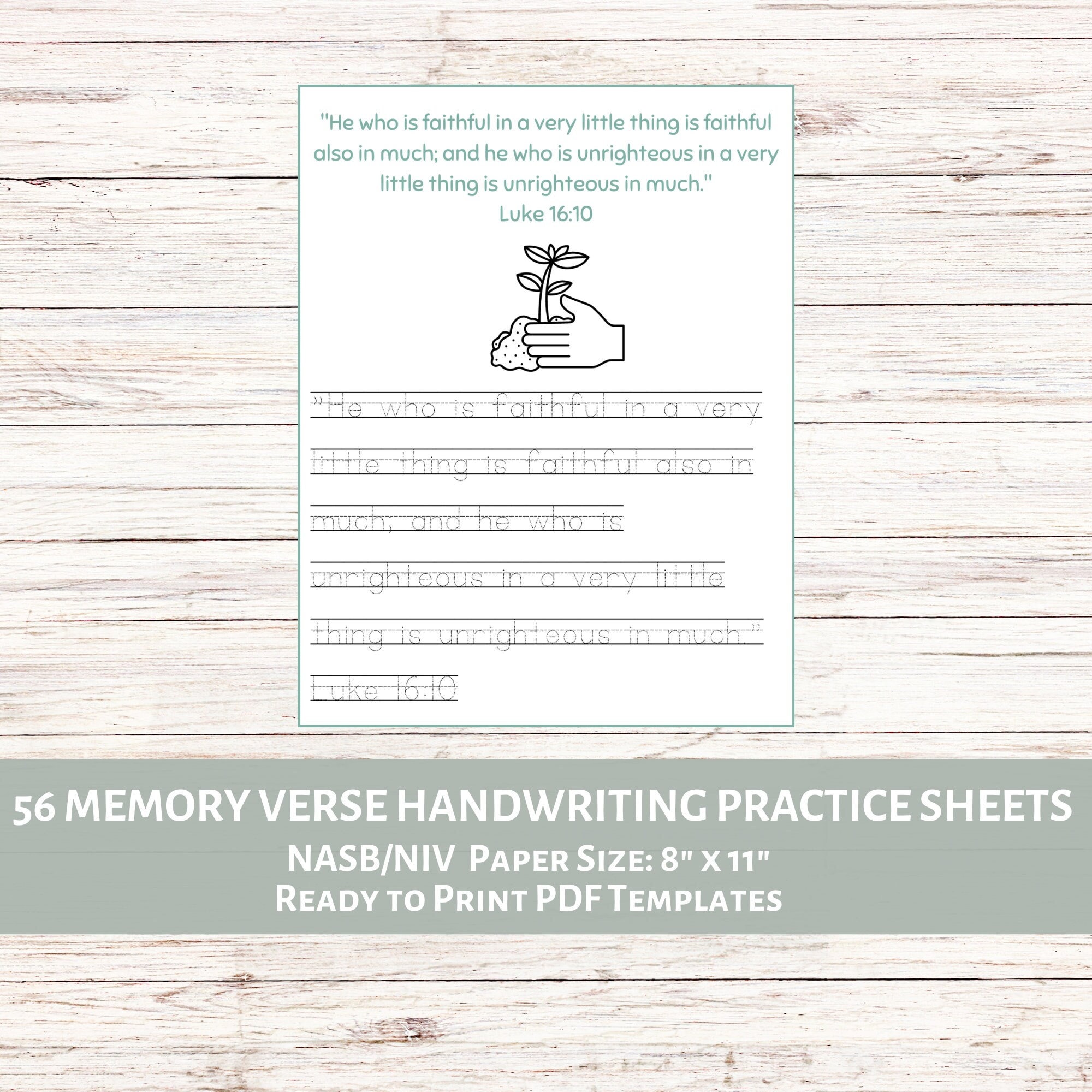 Set of 56 Memory Verse Printable Handwriting Practice Sheets NASB NIV ...