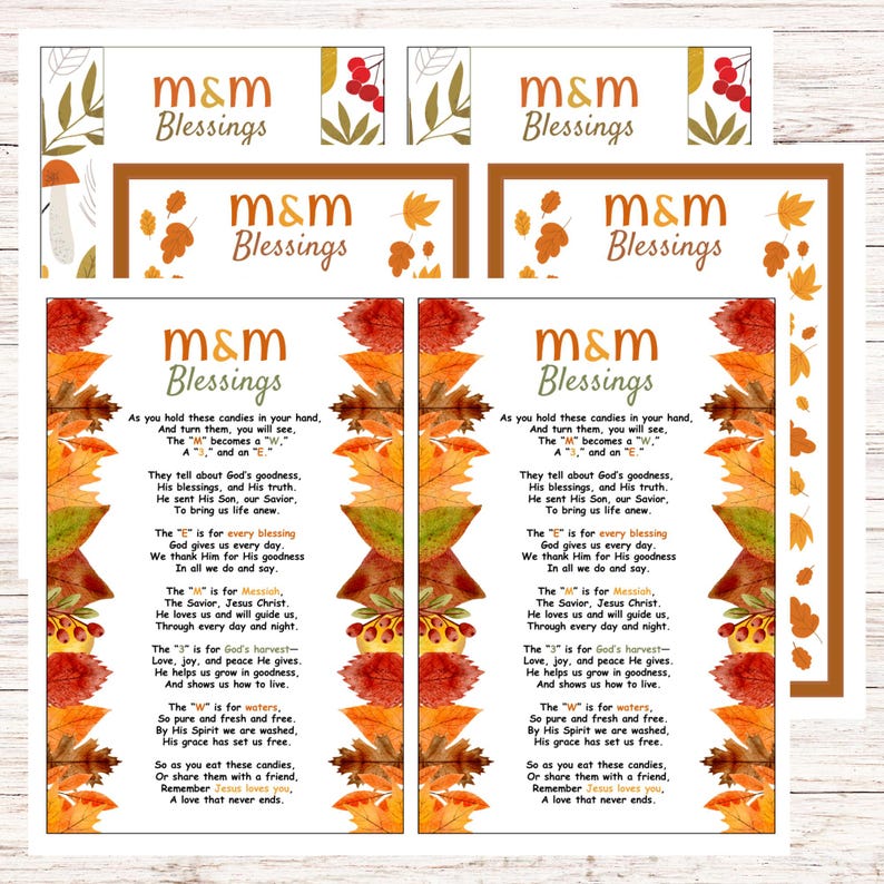 Fall M&M Prayer Cards and Blessing Tags | Candy Thanksgiving Gift Tag ...