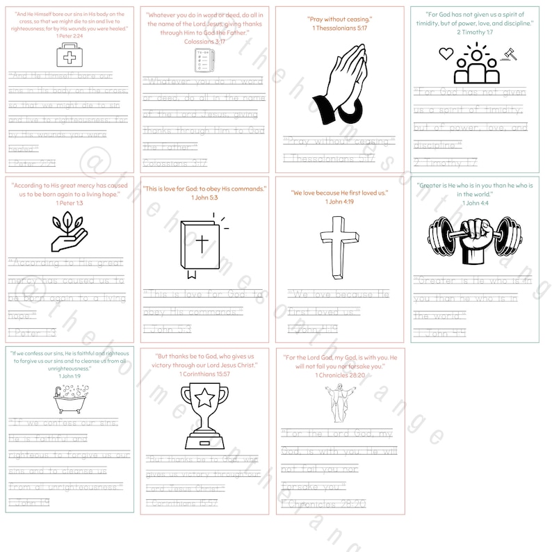 Set of 56 Memory Verse Printable Handwriting Practice Sheets NASB NIV ...
