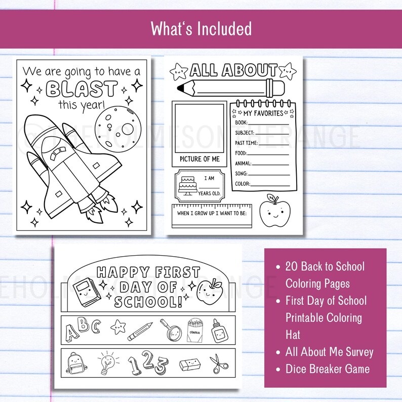 Back to School Coloring Pages and Activity Bundle | All About Me Survey ...