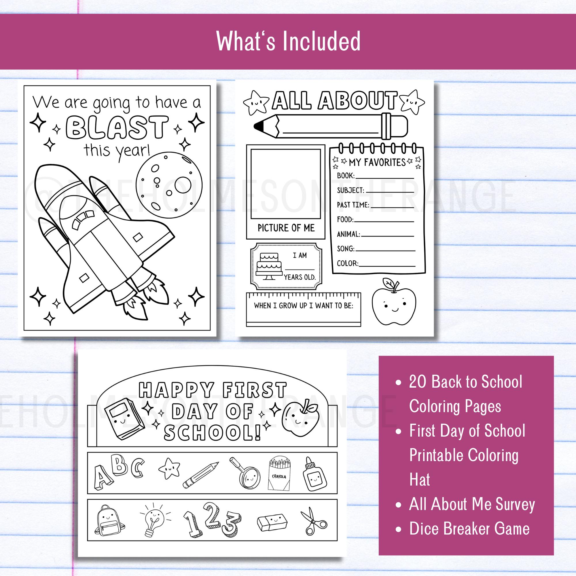 Back to School Coloring Pages and Activity Bundle | All About Me Survey ...
