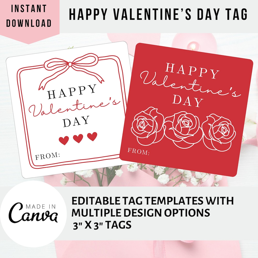 Editable Happy Valentine's Day Gift Tag | Minimalist Modern Valentine's ...