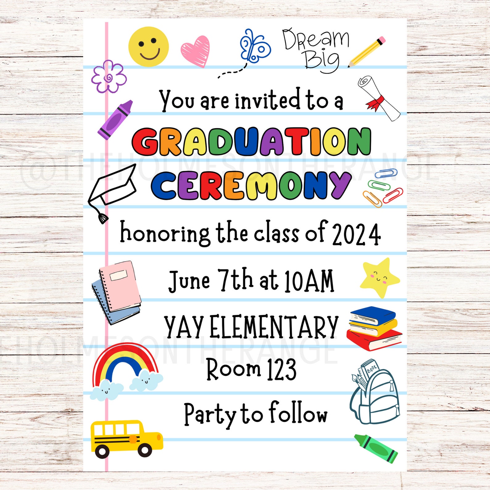 Editable Preschool Graduation Invite Prek Elementary School Grad Party ...