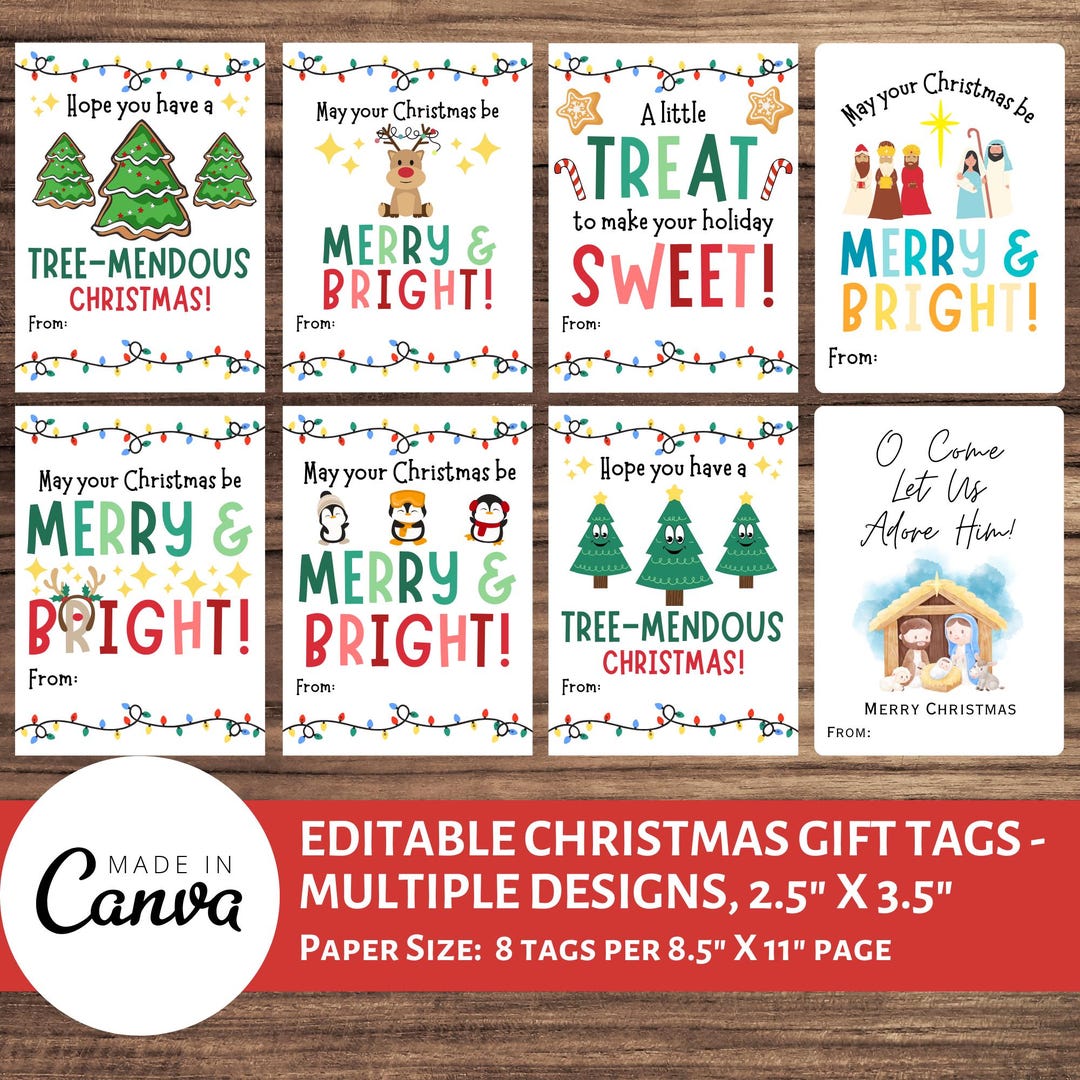 Christmas Gift Tags Editable Printable | Merry & Bright Treat Tags ...