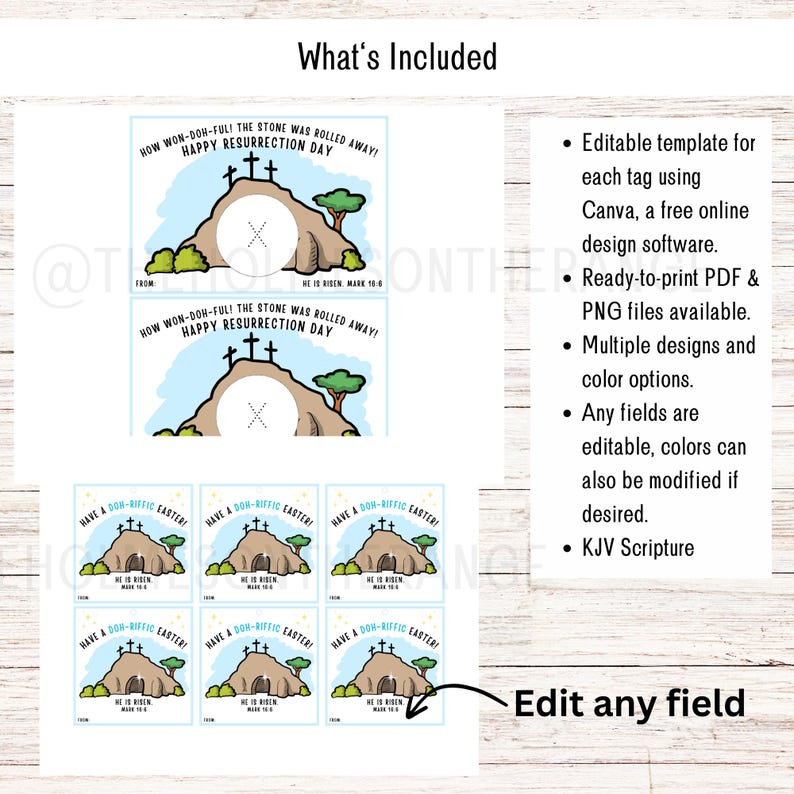 Play Doh Easter Editable Gift Tag | He is Risen Empty Tomb ...