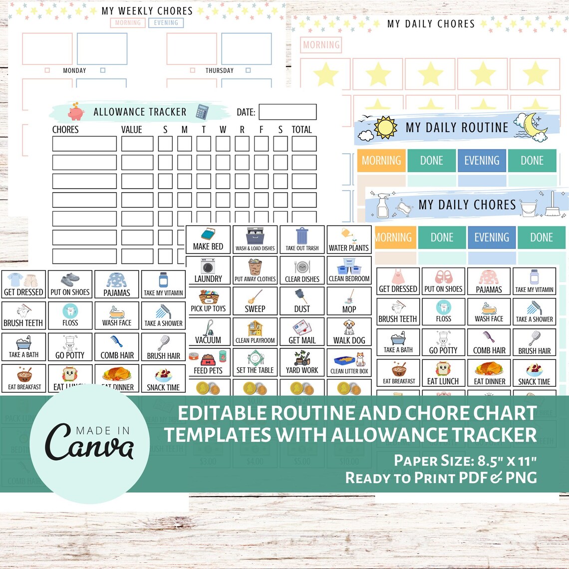 Routine and Chore Chart Bundle for Kids Allowance Tracker - Etsy