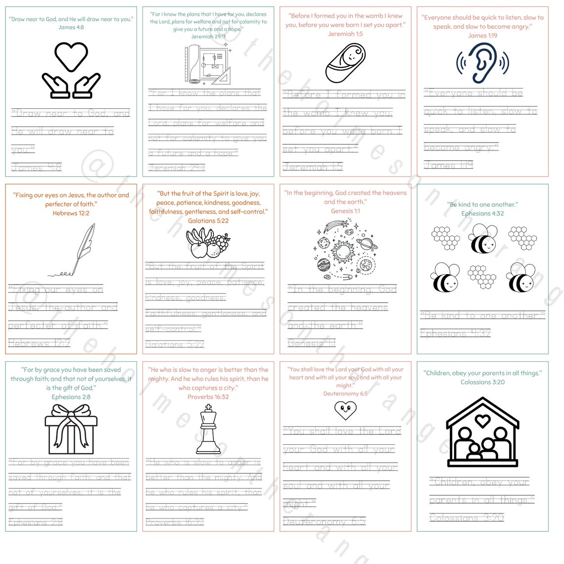 Set of 56 Memory Verse Printable Handwriting Practice Sheets NASB NIV ...
