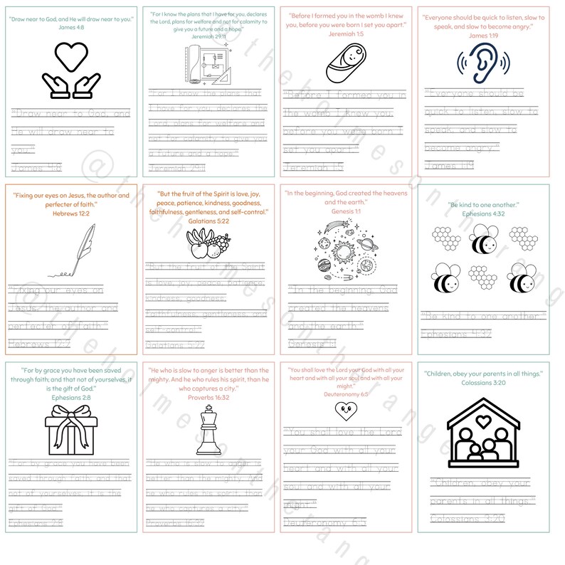 Set of 56 Memory Verse Printable Handwriting Practice Sheets NASB NIV ...