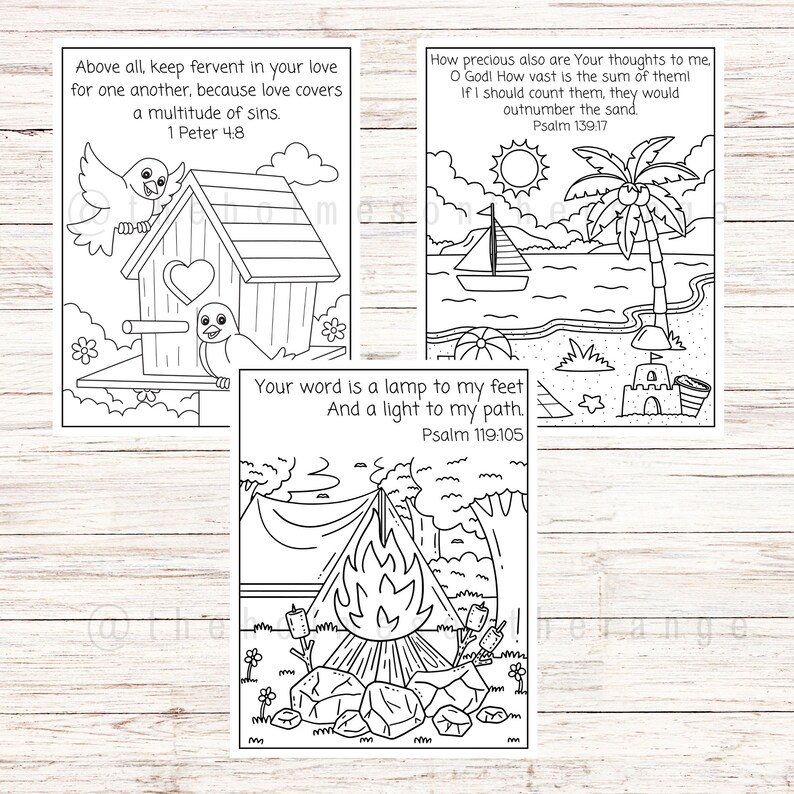 Summer Bible Verse Coloring Pages Bundle | Kids Summer Coloring Pages ...