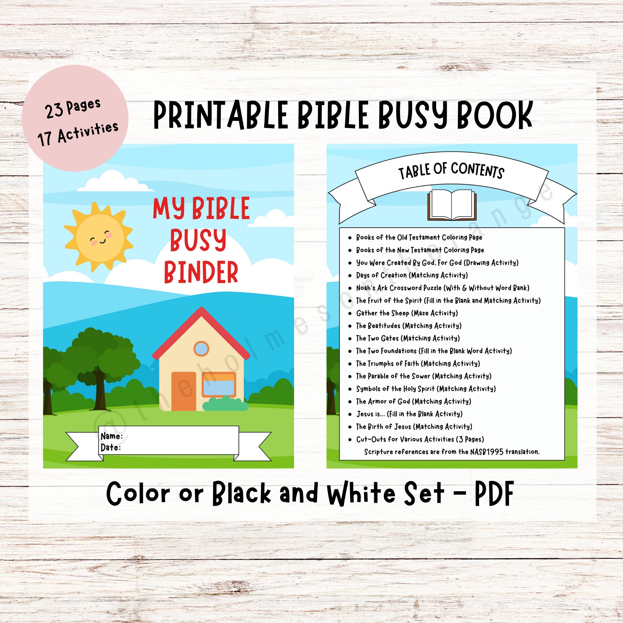 Bible Busy Book for Kids Printable Activity Sheets Church Busy Binder ...