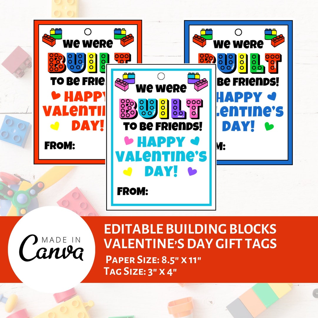 Editable Building Blocks Valentine Gift Tags | Classroom Valentine Gift ...