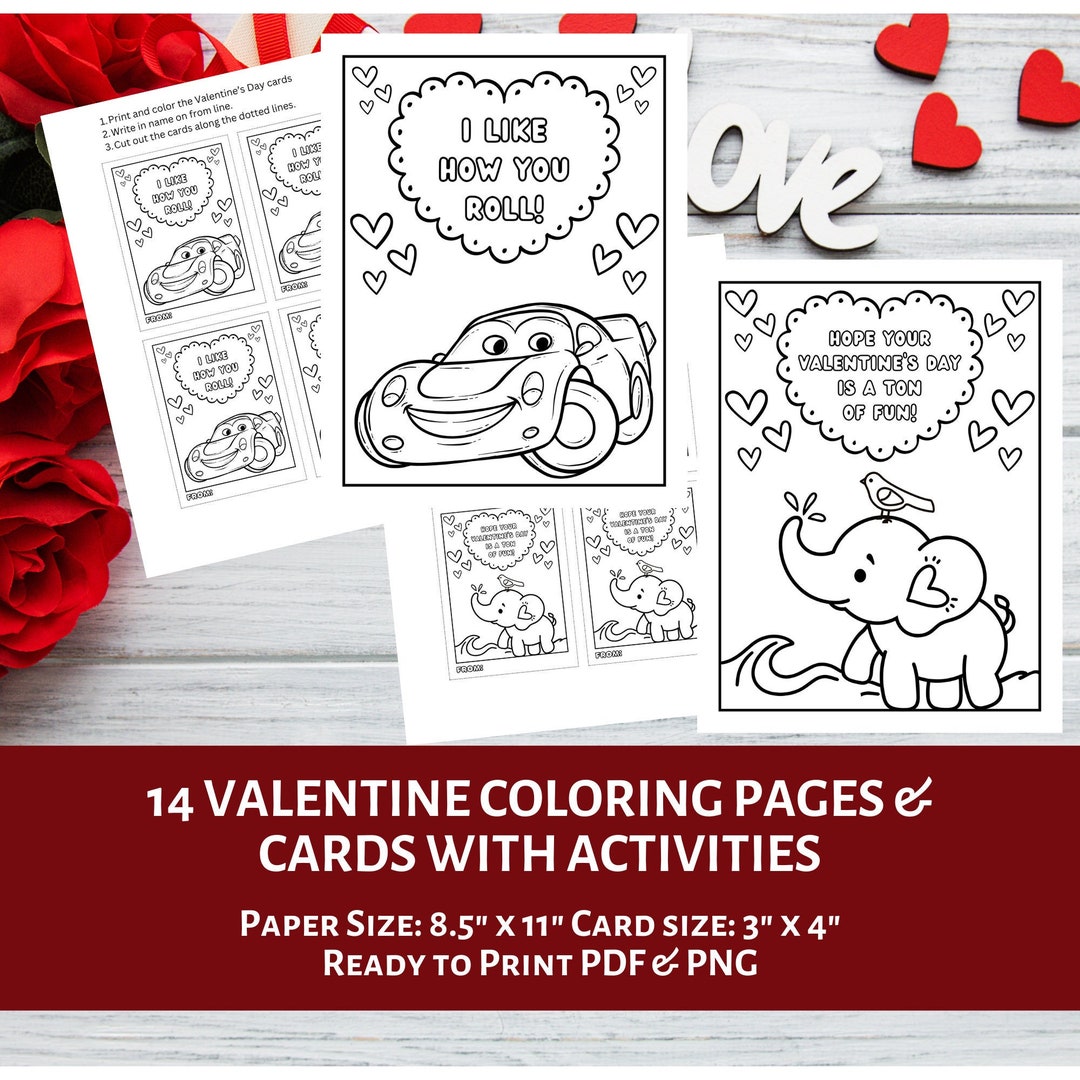 Valentine's Day Coloring Pages & Cards With Activities Bundle | Kid's ...