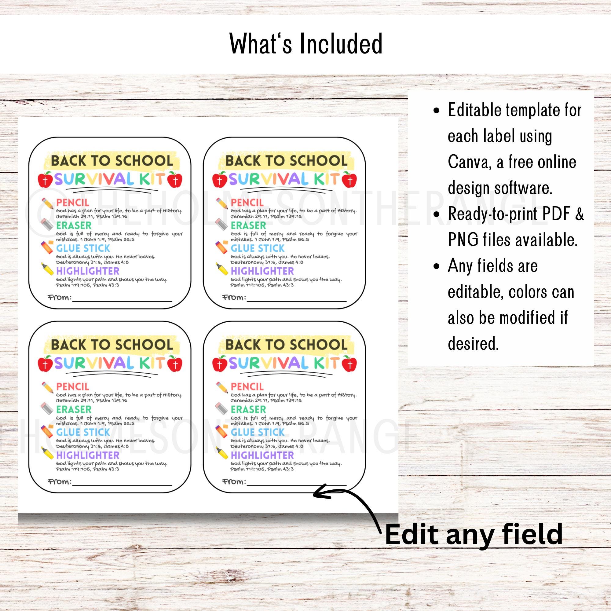 God's Back to School Survival Kit Tag | Editable Christian Back to ...