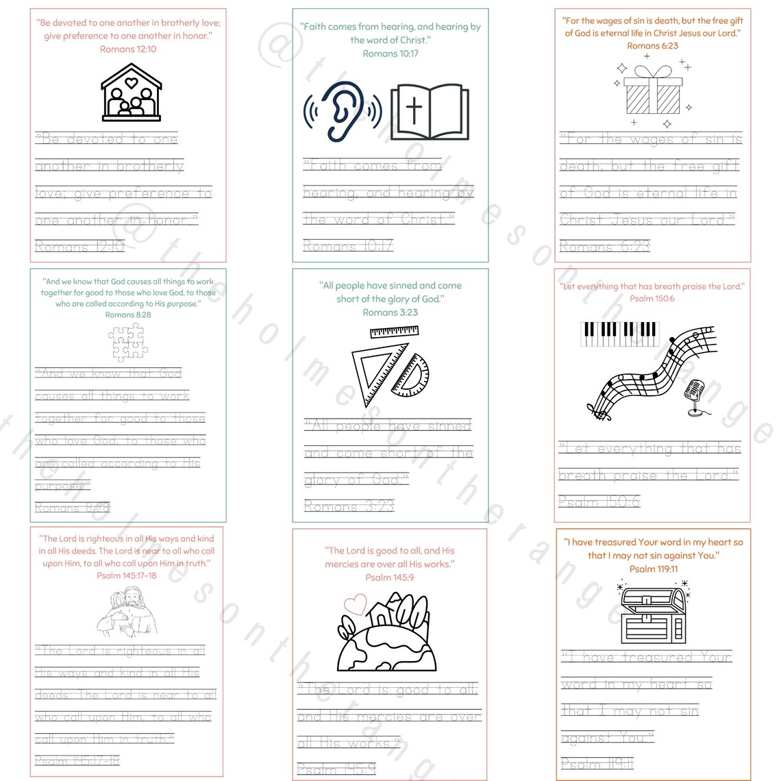 Set of 56 Memory Verse Printable Handwriting Practice Sheets NASB NIV ...
