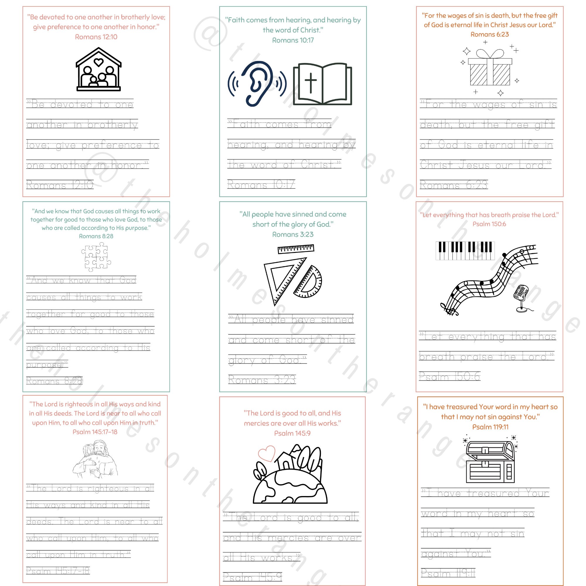 Set of 56 Memory Verse Printable Handwriting Practice Sheets NASB NIV ...