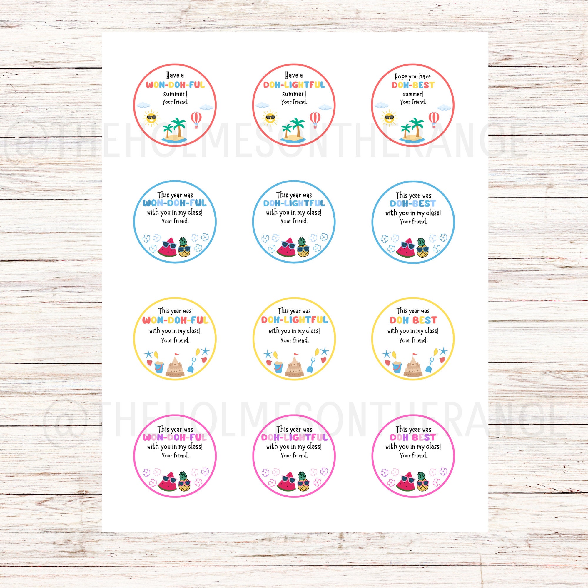 End of Year Play Doh Lid Label Template Summer Classroom Non-candy Gift ...