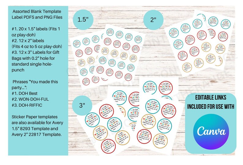 Play-doh Party Favor Tags 1.5, 2, and 3 Sizes Thank You Birthday Party ...