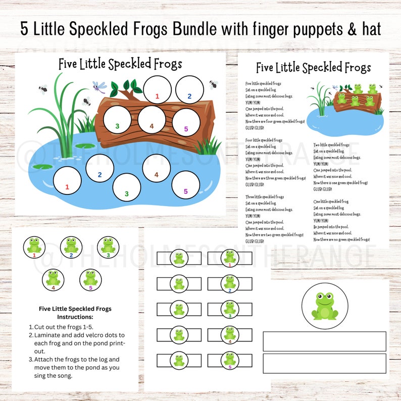 Nursery Rhyme Prop Bundle 5 Little Speckled Frogs Old Macdonald the ...