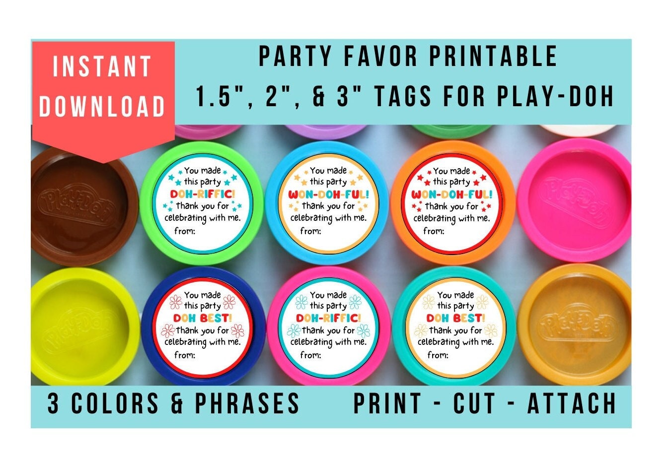 Play-doh Party Favor Tags 1.5, 2, and 3 Sizes Thank You Birthday Party ...