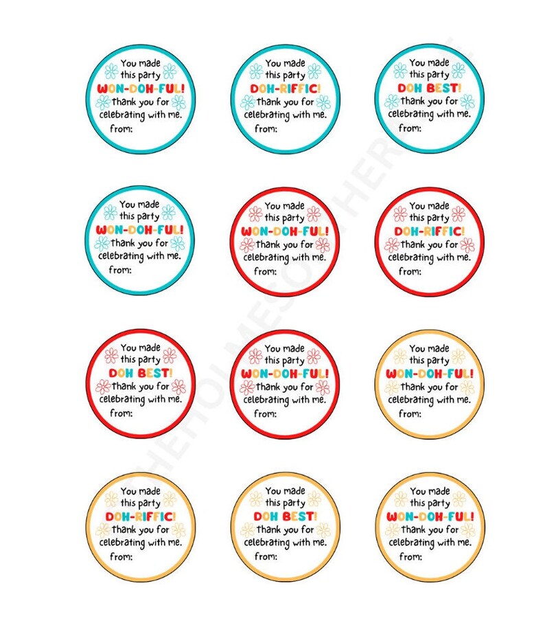 Play-doh Party Favor Tags 1.5, 2, and 3 Sizes Thank You Birthday Party ...