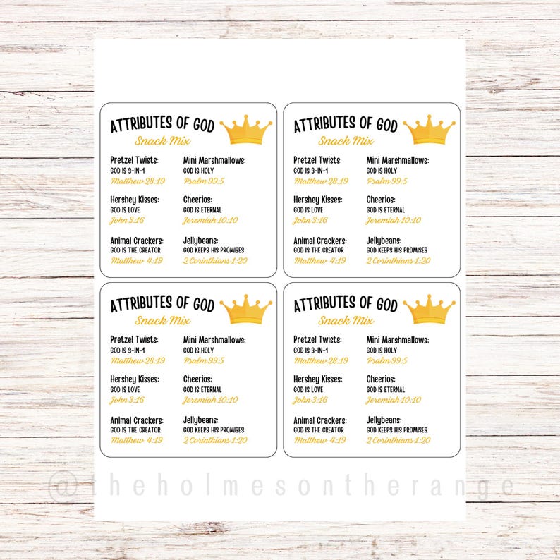 Attributes of God Snack Mix Label, Bible Verse Coloring Pages, Trinity ...