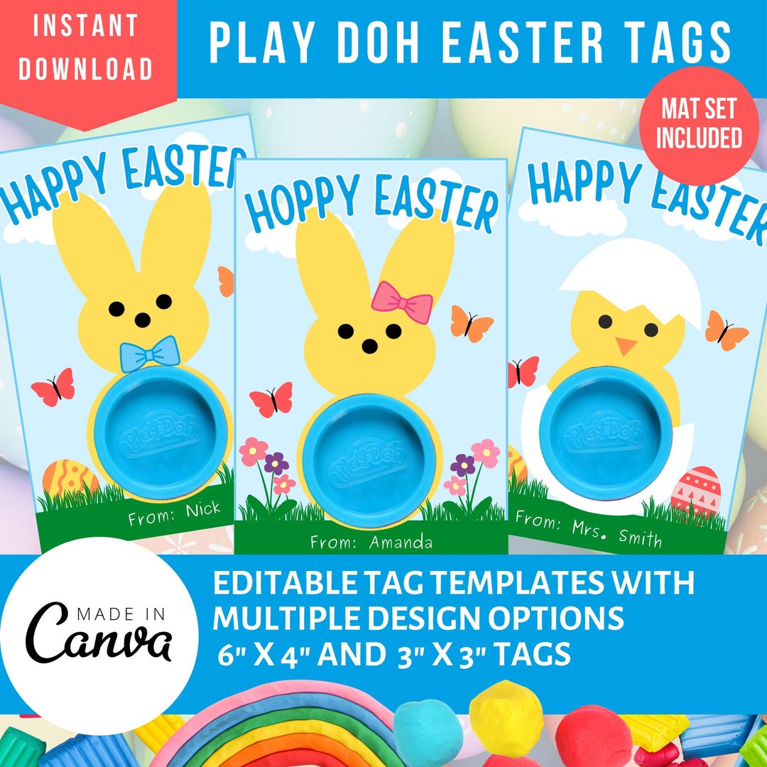 Easter Play Doh Gift Tag and Mat Set | Bunny Gift Tag | Editable ...