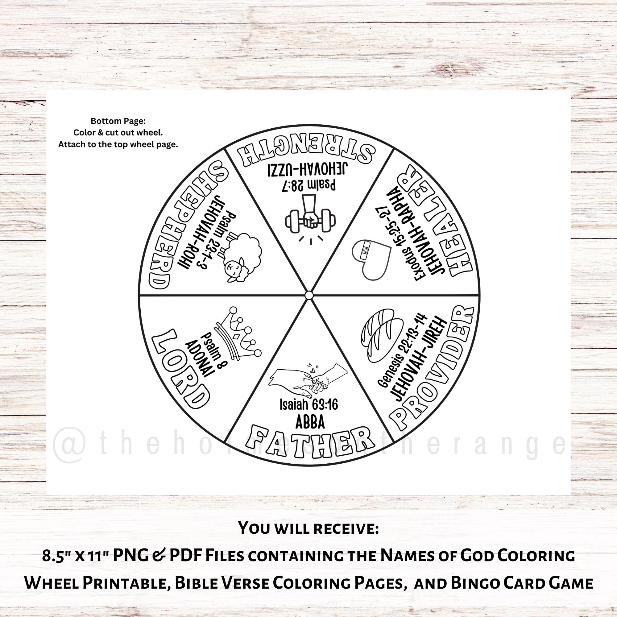 Names of God Coloring Wheel and Bingo Game | Hebrew Names of God | Kids ...