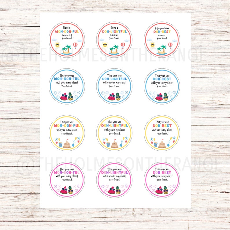 End of Year Play Doh Lid Label Template Summer Classroom Non-candy Gift ...