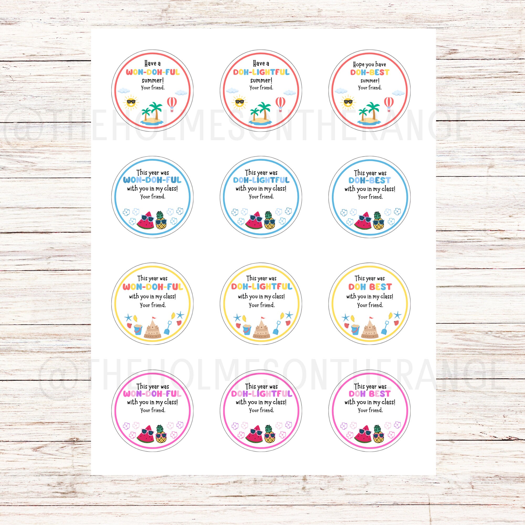 End of Year Play Doh Lid Label Template Summer Classroom Non-candy Gift ...