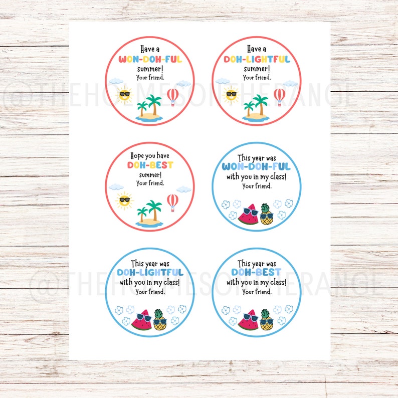 End of Year Play Doh Lid Label Template Summer Classroom Non-candy Gift ...