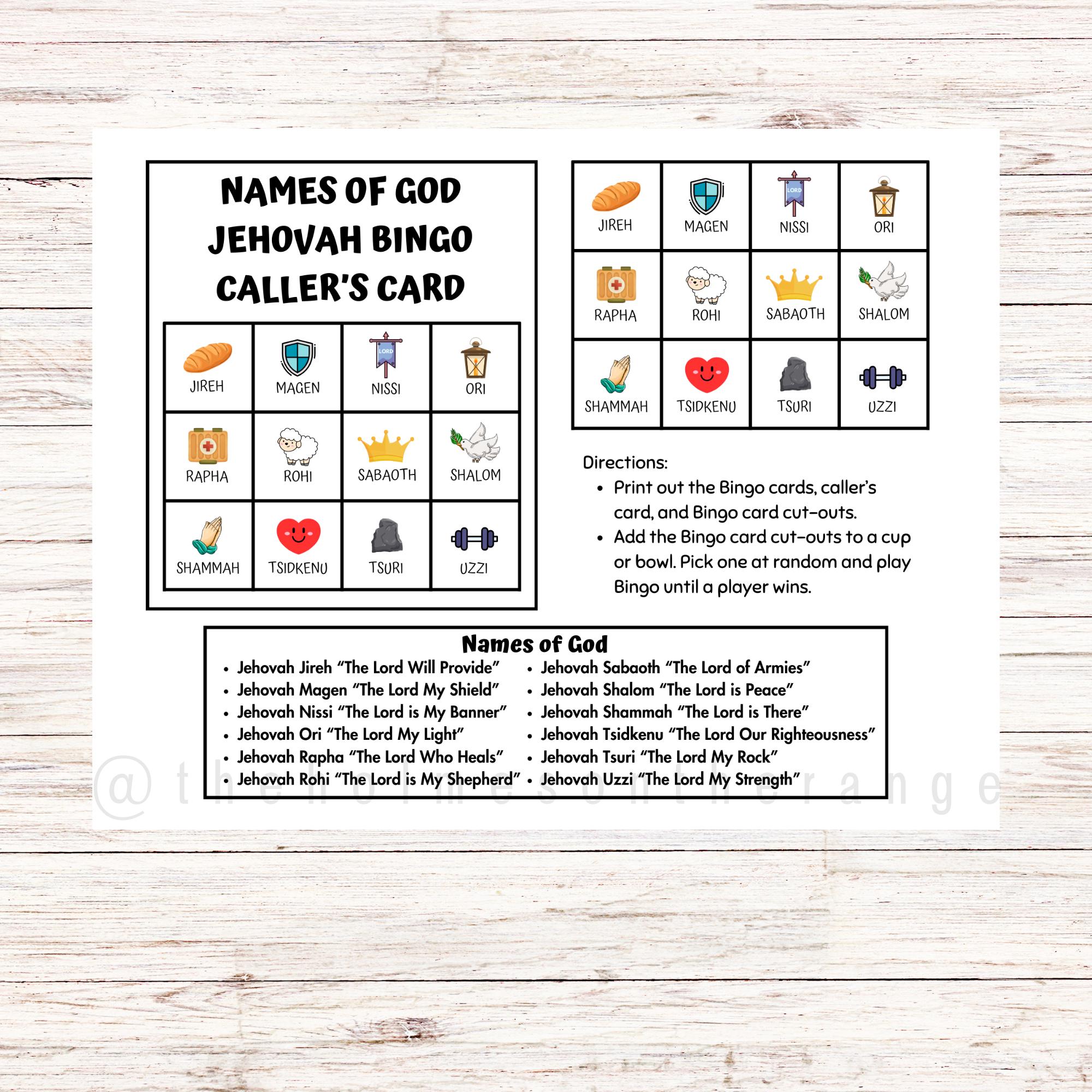 Names of God Coloring Wheel and Bingo Game Hebrew Names of God Kids ...