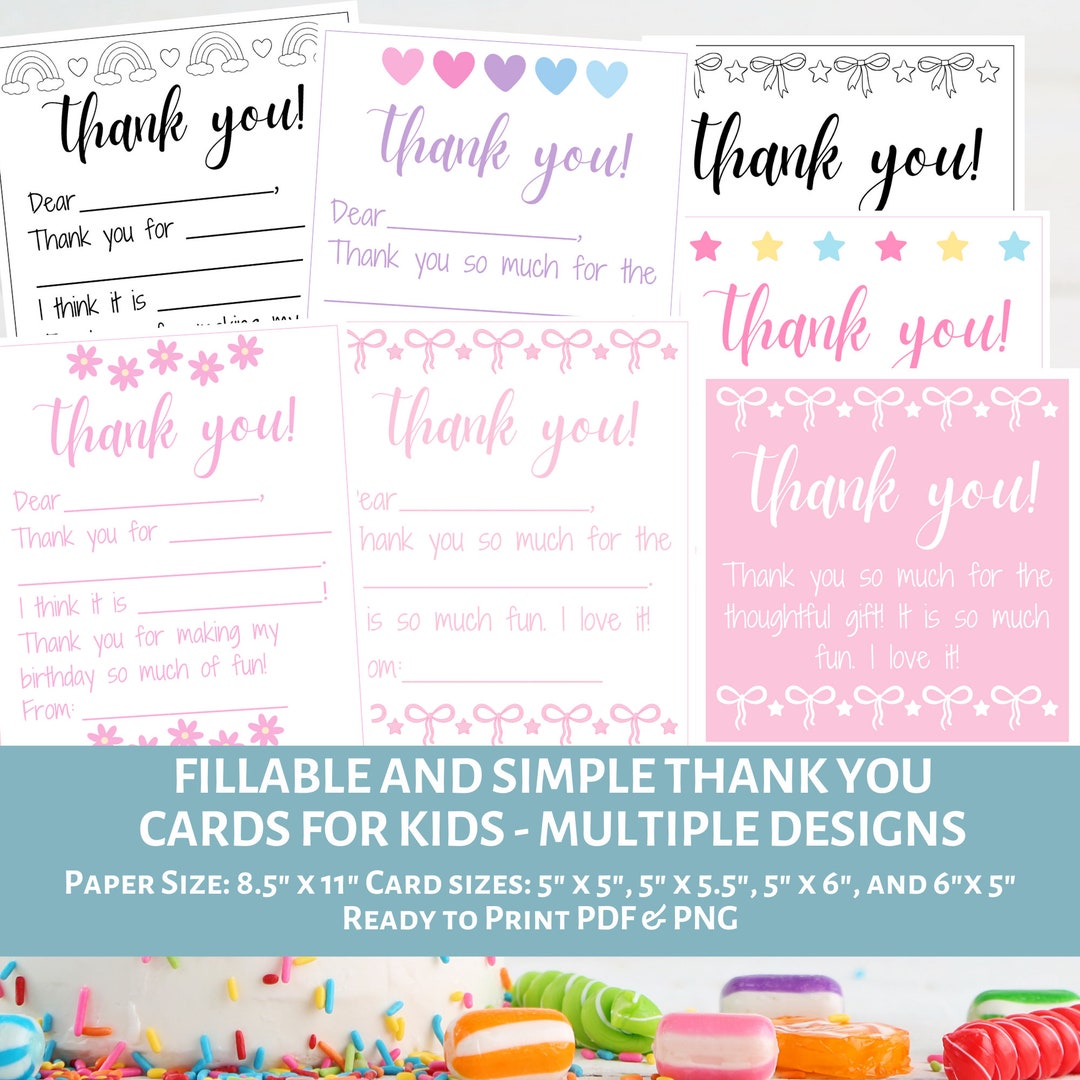 Thank You Cards for Kids | Fill in the Blanks Printable Thank You Notes ...