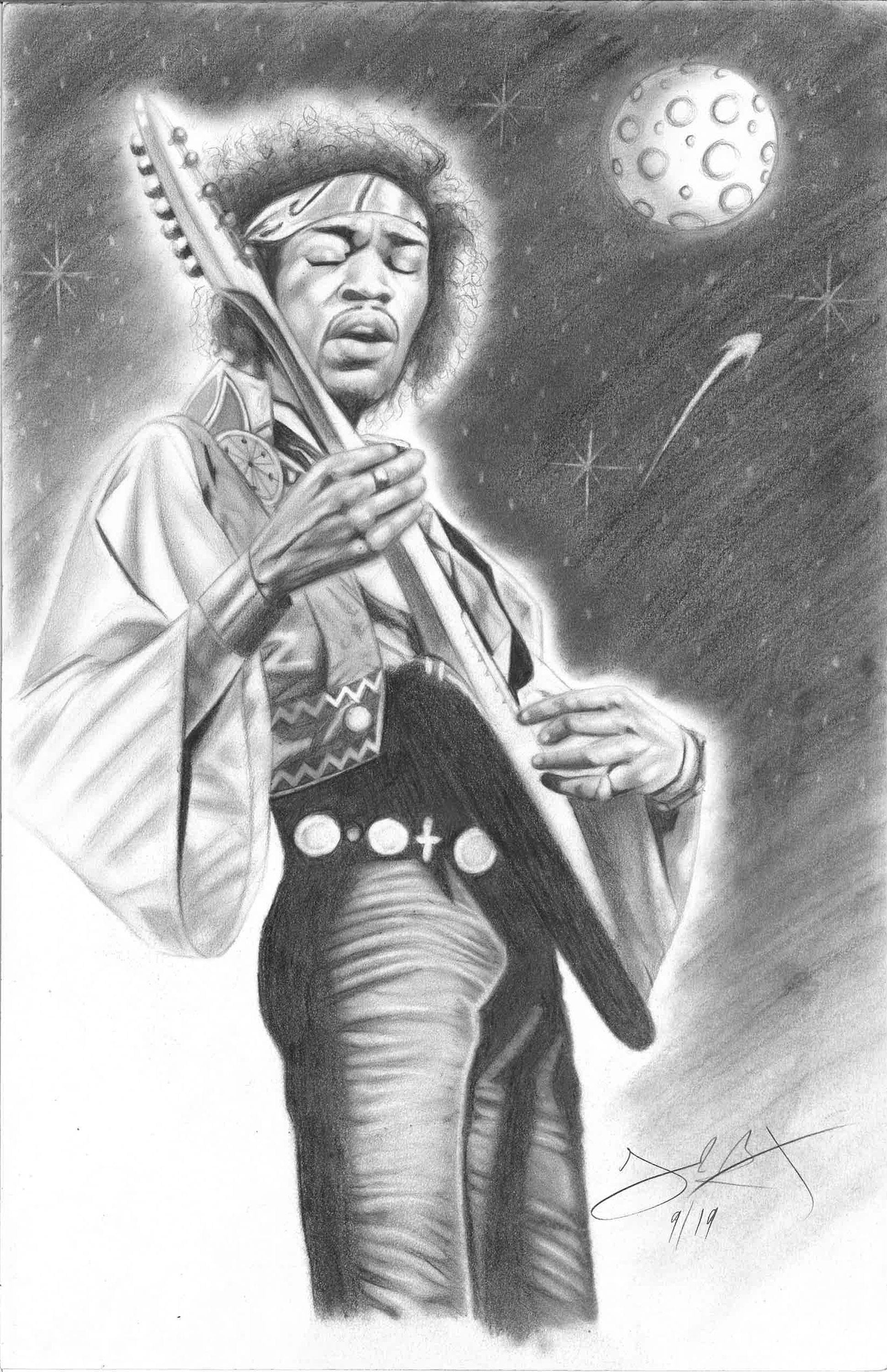 Jimi Hendrix Poster Realistic Pencil Wall Art/ Fine Art Print/ Wall ...