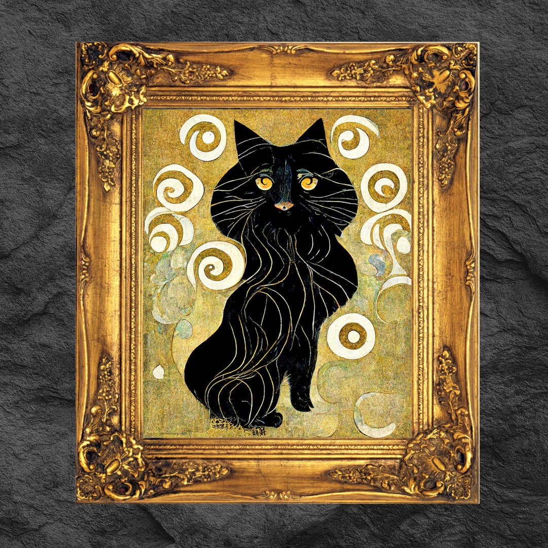 Victorian Art Nouveau Black Cat Digital Download Printable - Etsy