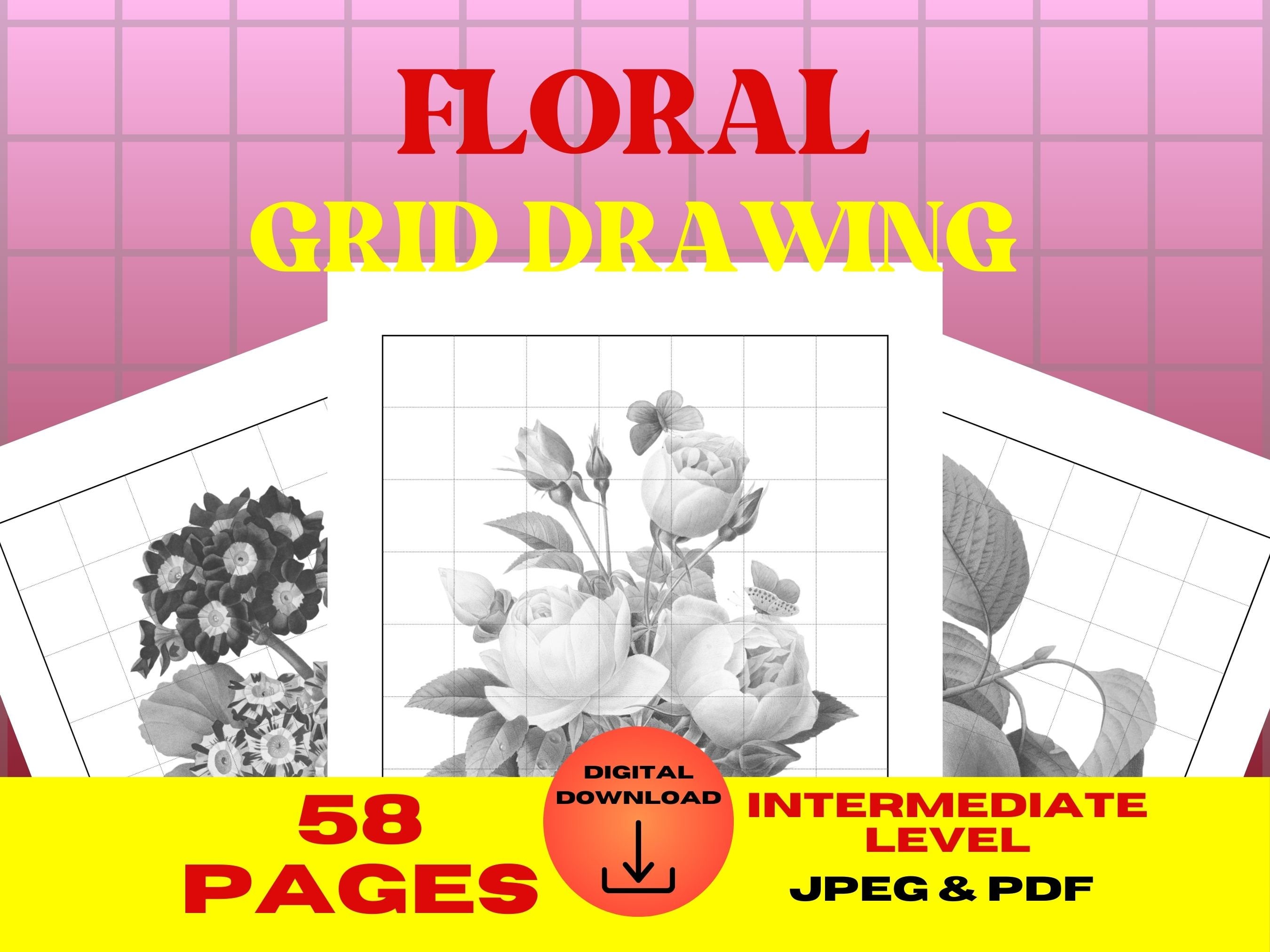 Grid Drawing Exercise Worksheets for Improving Floral Illustration ...