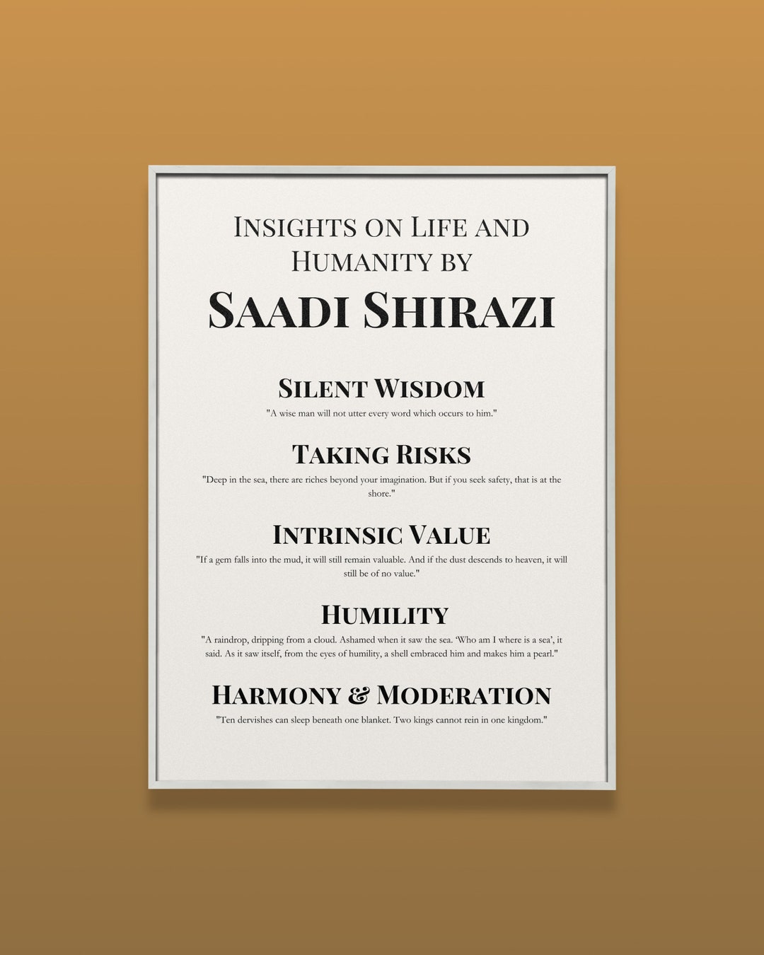 Sufi Wall Art, Principles of Inner Wisdom by Saadi Shirazi, Sufism ...