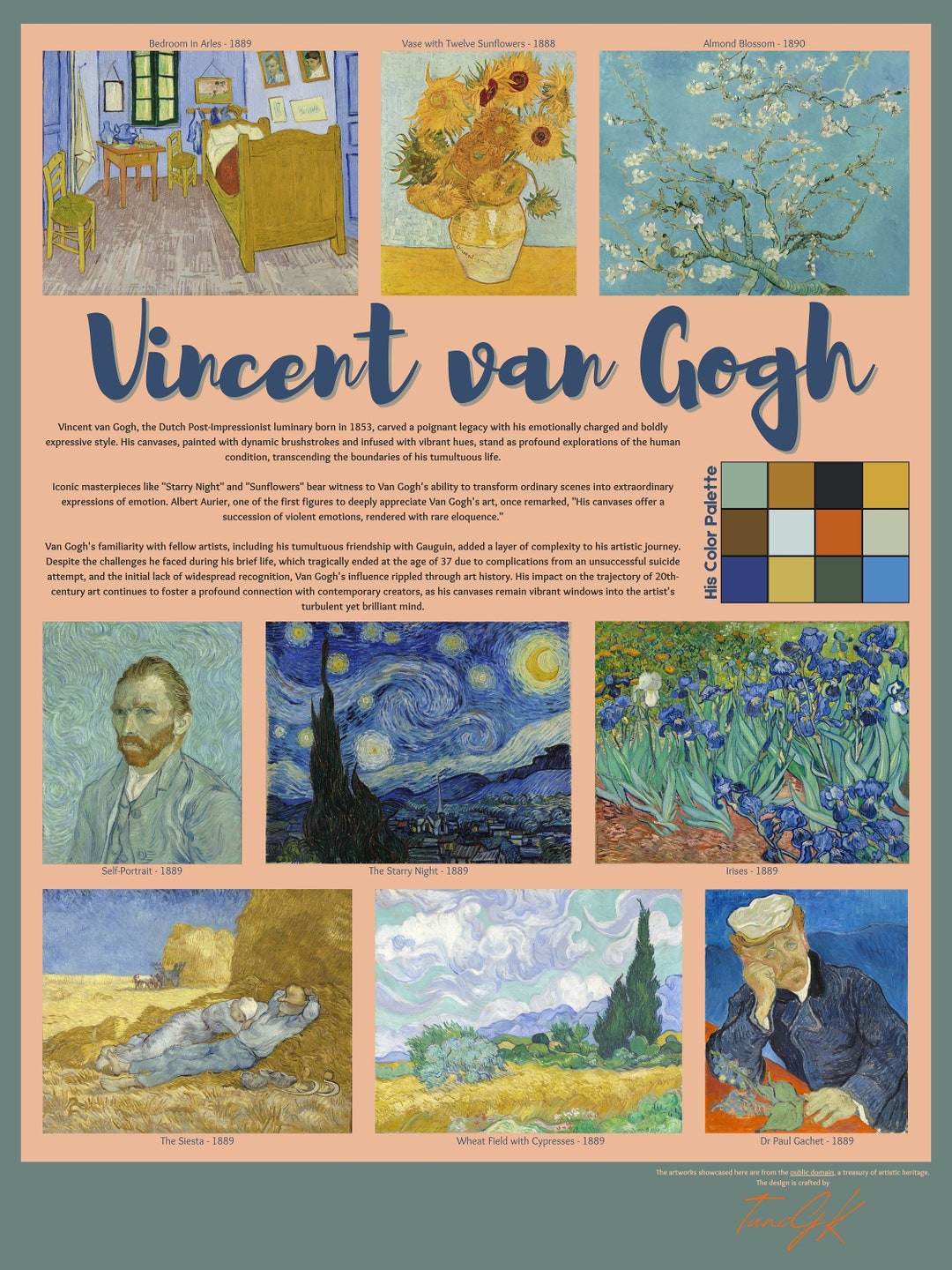 Van Gogh Infographic Wall Art, Impressionist Painting, Instant Digital ...