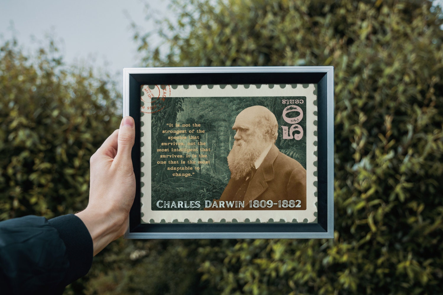 Vintage Stamp Poster Printable, Wall Art, Charles Darwin, Instant ...