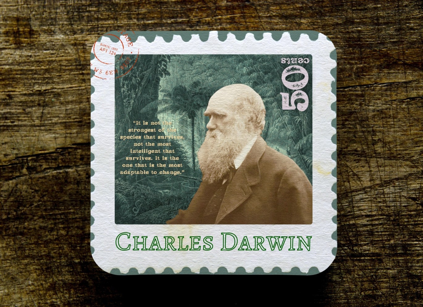 Vintage Stamp Poster Printable, Wall Art, Charles Darwin, Instant ...