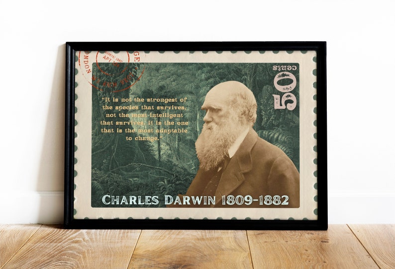 Vintage Stamp Poster Printable, Wall Art, Charles Darwin, Instant ...