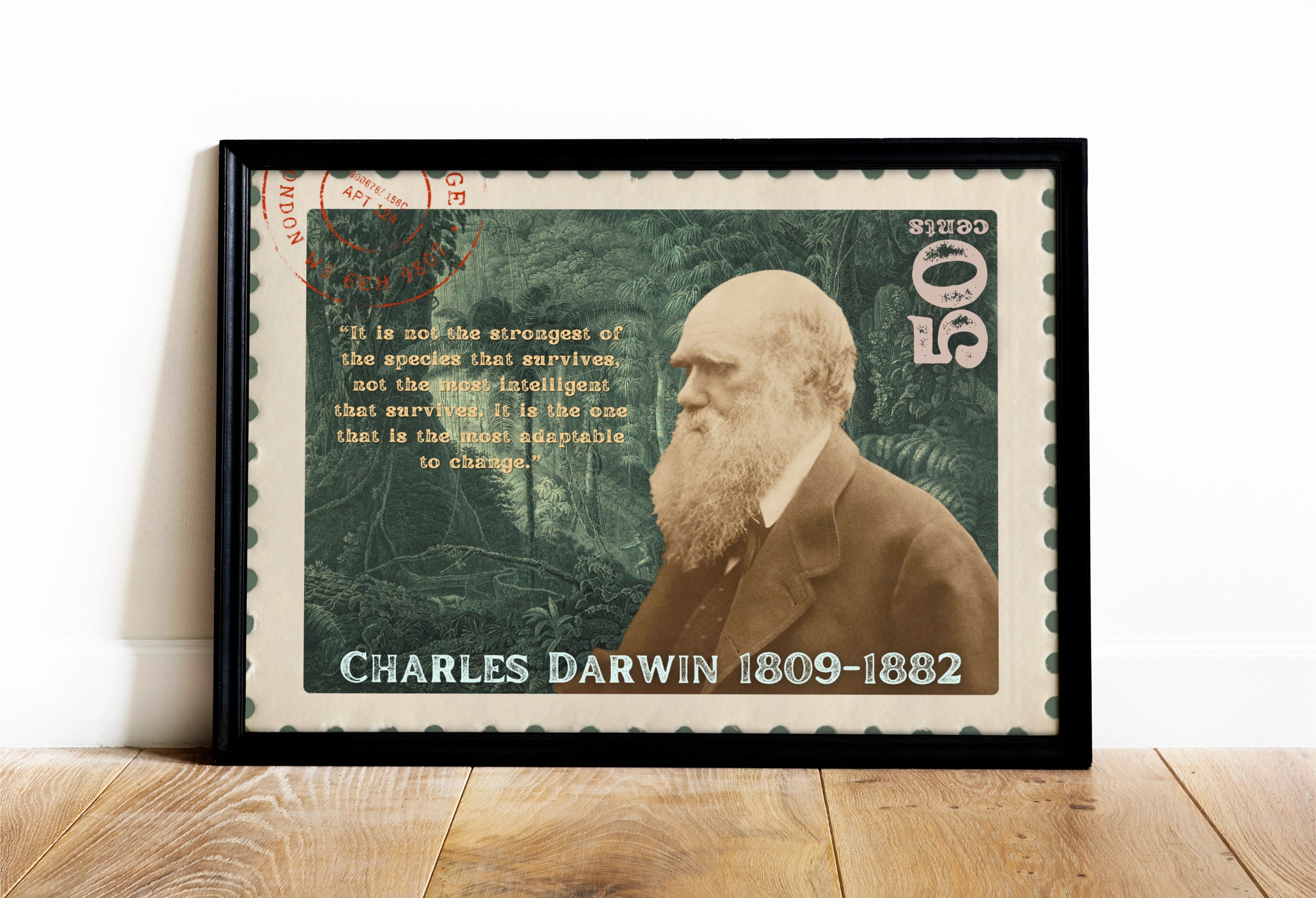 Vintage Stamp Poster Printable, Wall Art, Charles Darwin, Instant ...