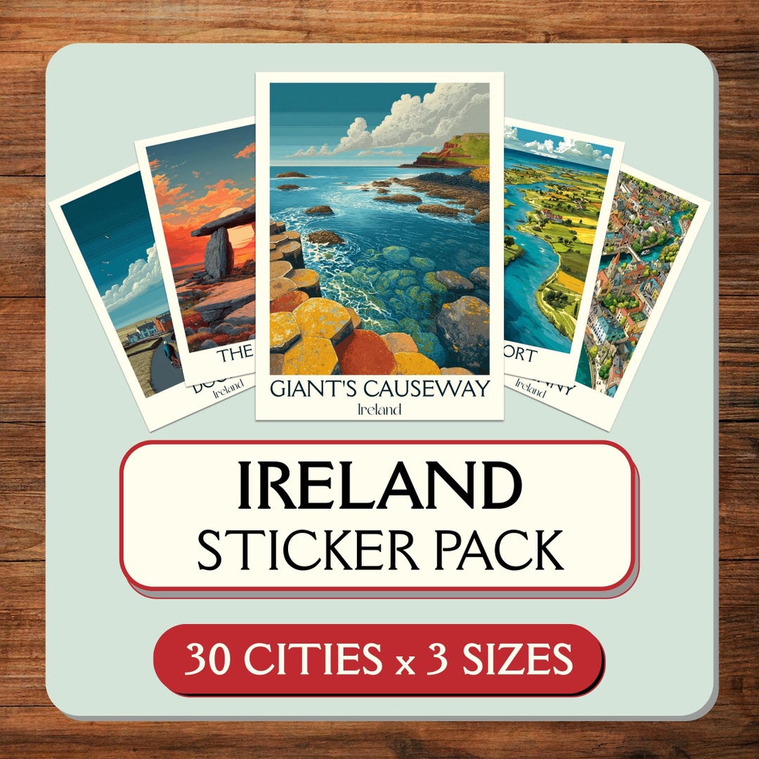 Ireland Travel Sticker Set: Vintage Tourist Planner Decals (PNG & PDF ...